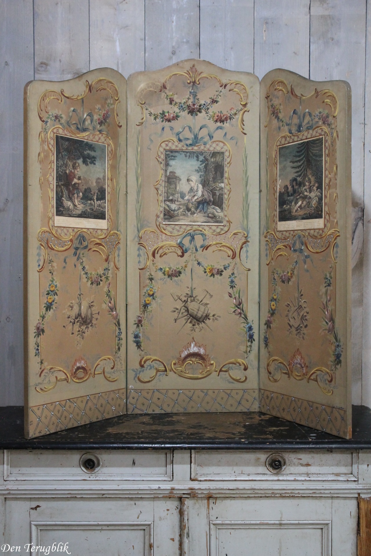 Beautiful small 19th century screen - Den Terugblik